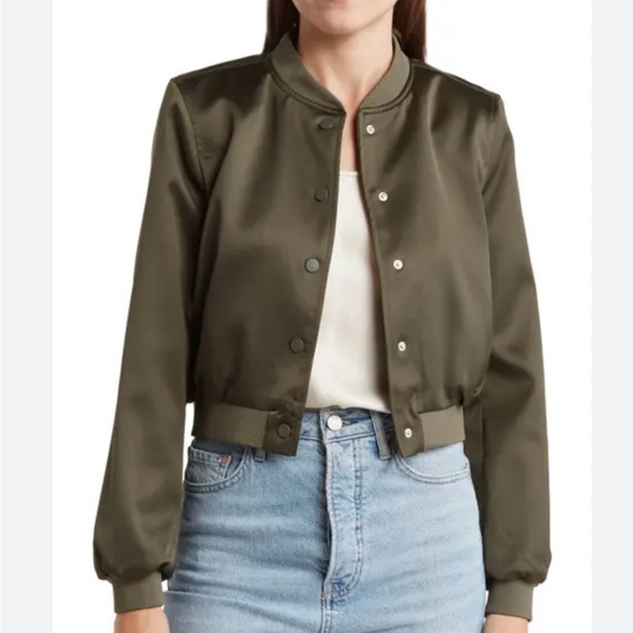 INDUSTRY | Jackets & Coats | Green Cropped Bomber Jacket With Ribbed ...